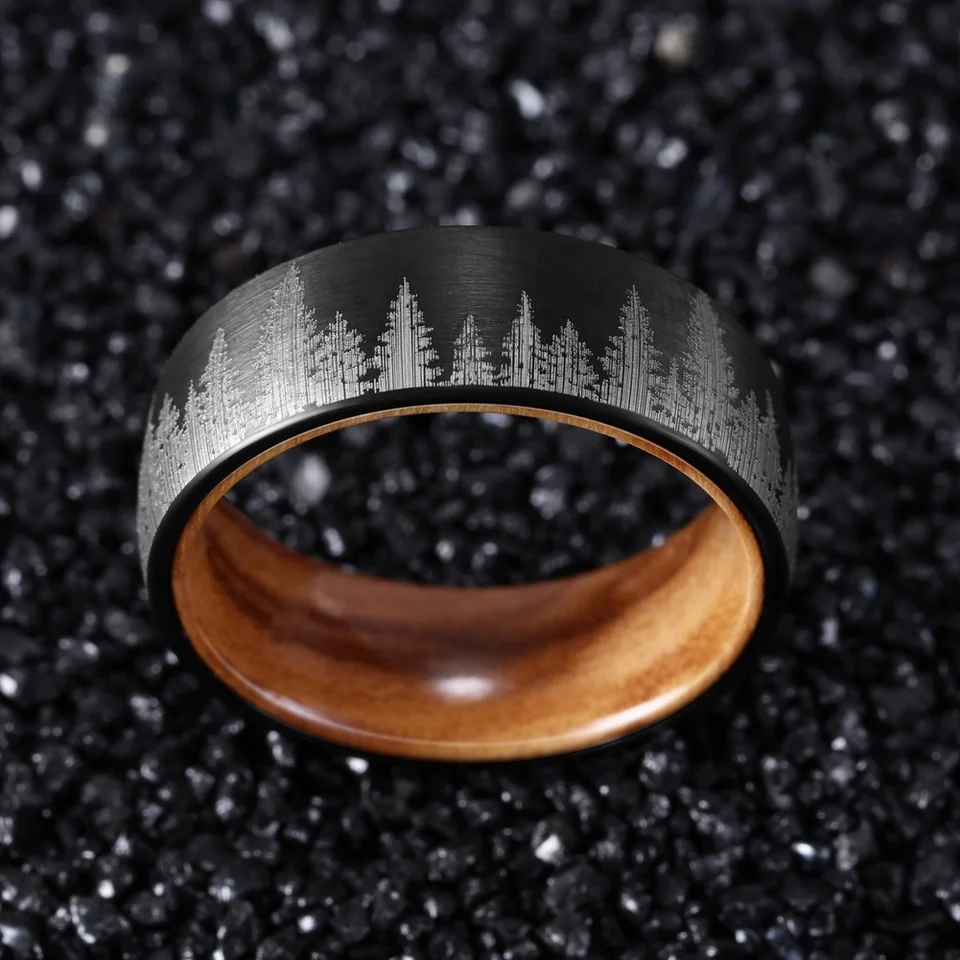 The Explorer | Black Tungsten Olive Wood Wedding Band | Forge & Lumber ...