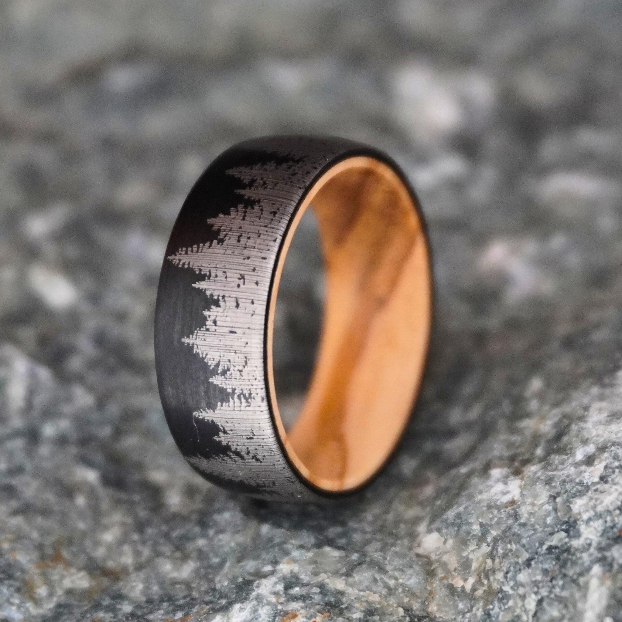 The Explorer | Black Tungsten Olive Wood Wedding Band | Forge & Lumber ...