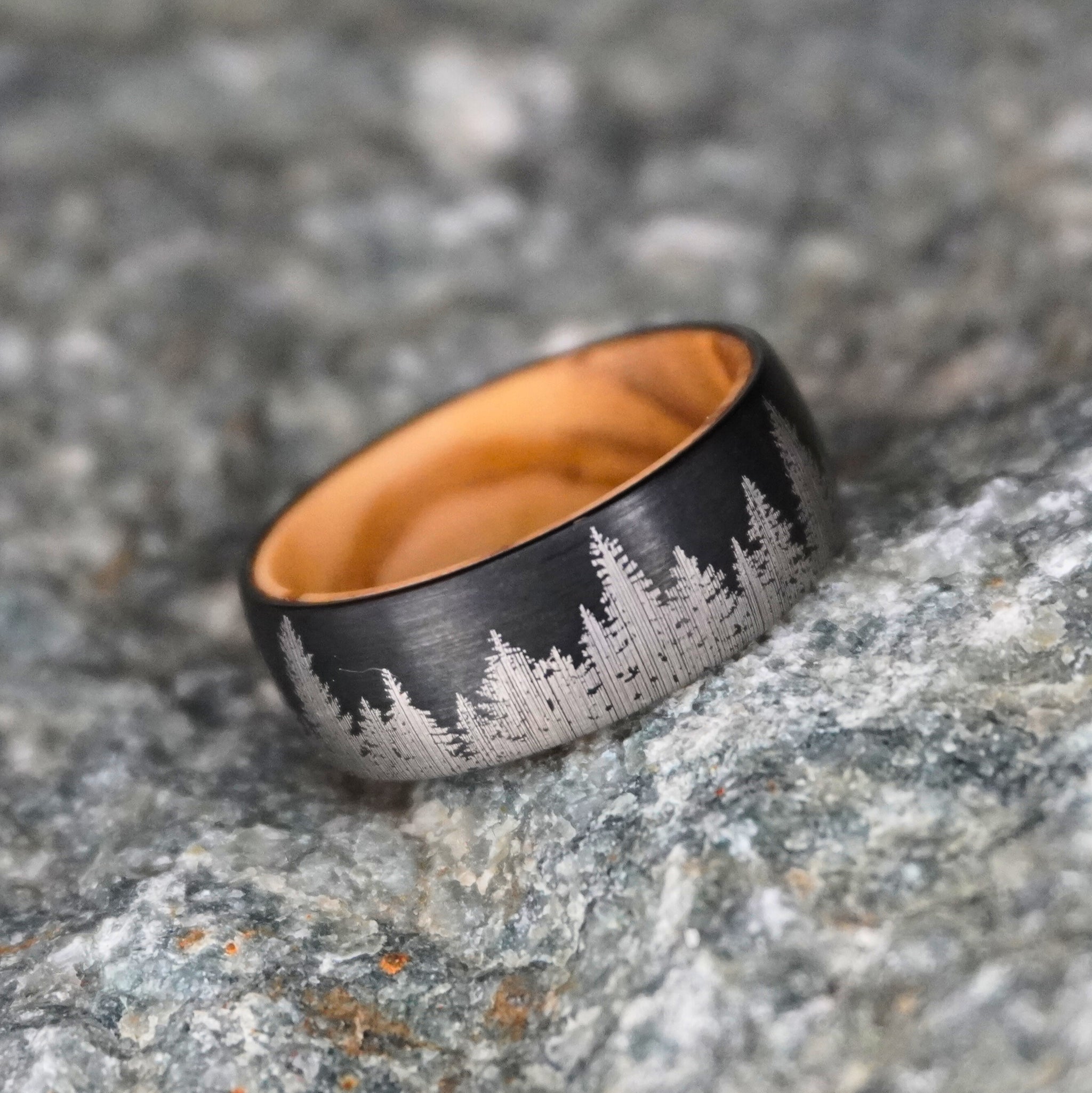 The Explorer | Black Tungsten Olive Wood Wedding Band | Forge & Lumber ...