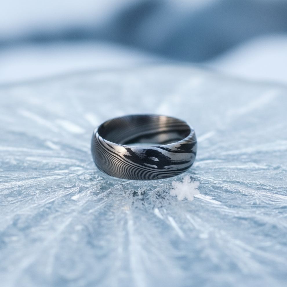 The Crucible | Damascus Steel Wedding Band | Forge & Lumber